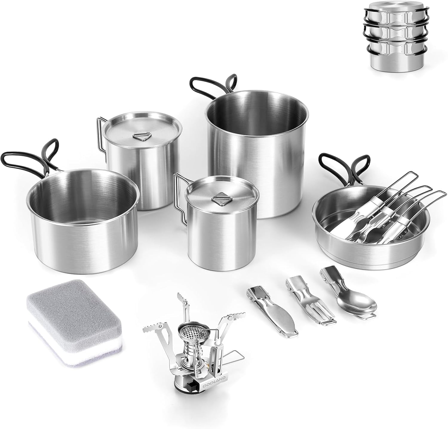 Stainless Steel Camping Cookware Set with Pots Pan Portable Stove and ...