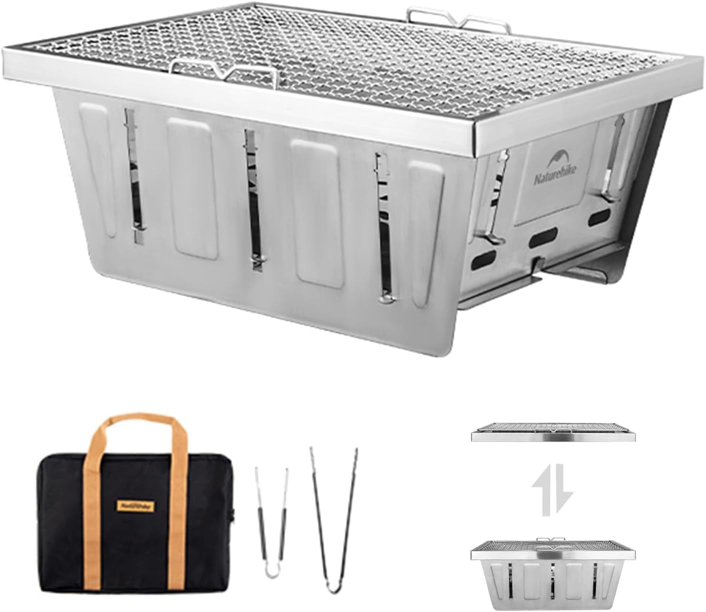 Stainless Steel Camping Portable Grill, Folding Portable BBQ Charcoal ...