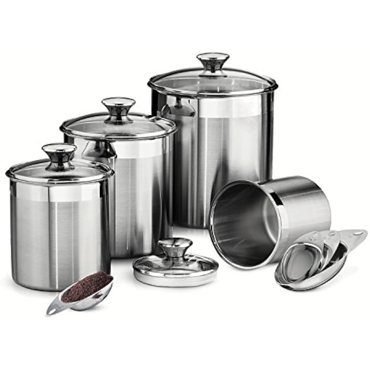 Stainless Steel Canister & Scoop Set with Lids - 8-Piece Airtight ...
