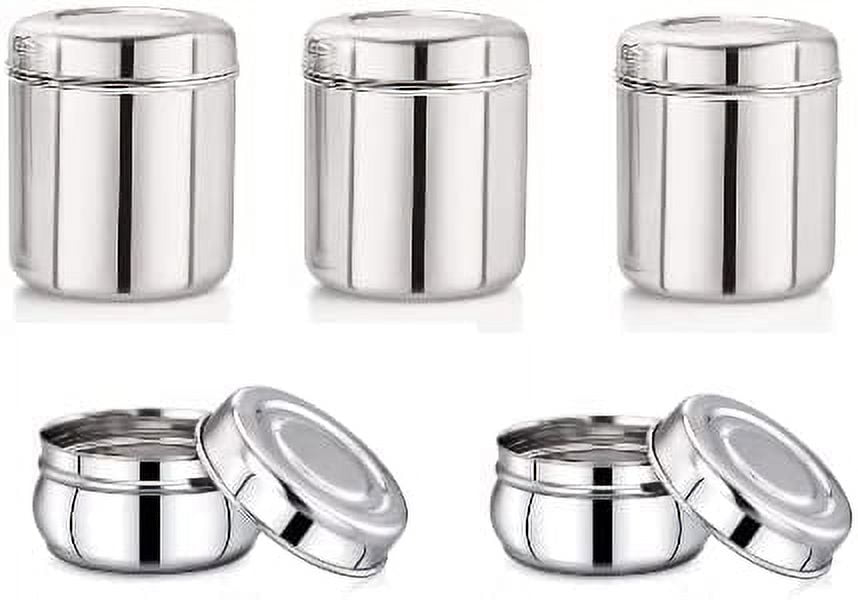 Stainless Steel Canister Set of 5 (100-600ML) for Kitchen, Flour, Sugar ...