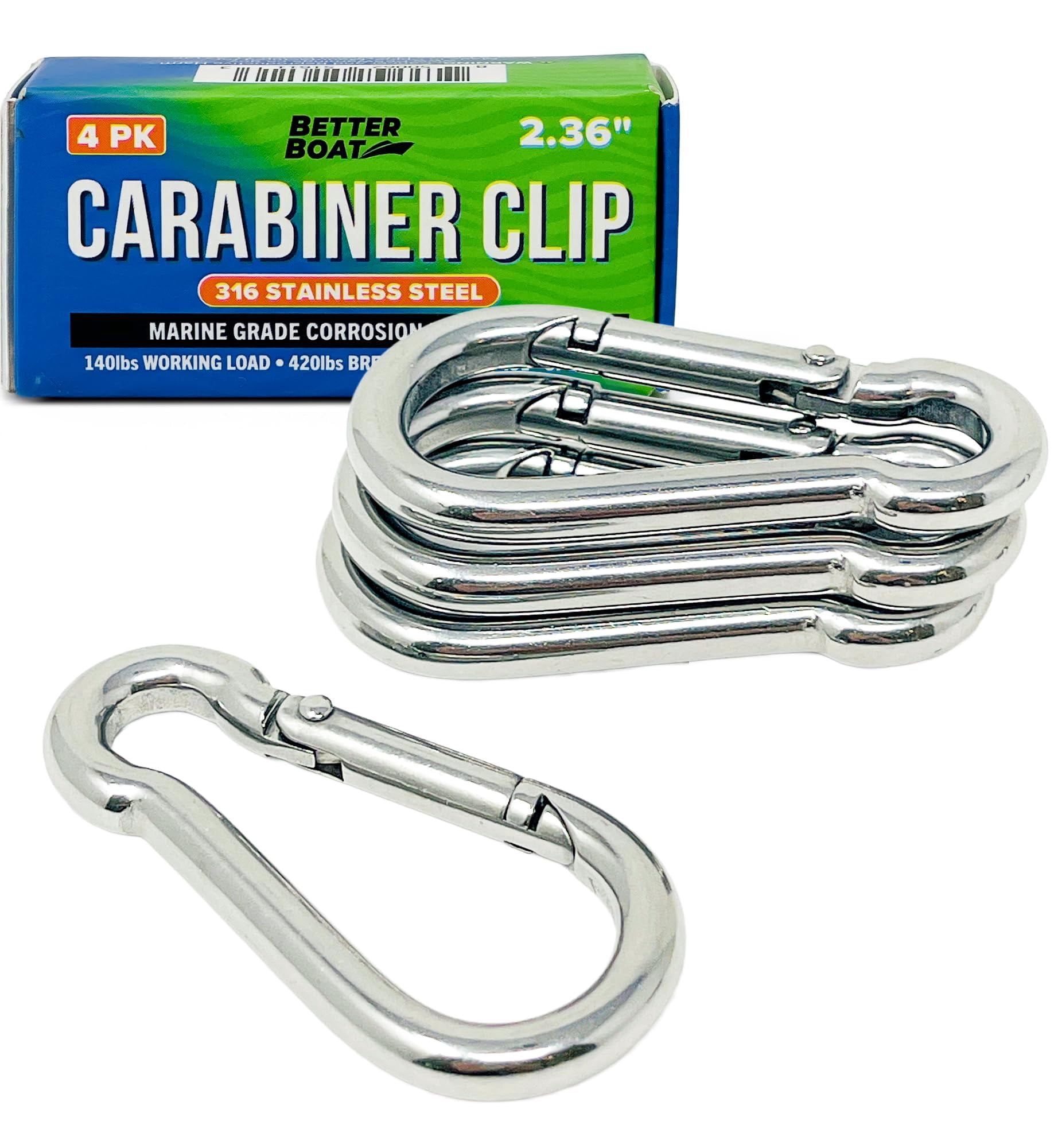 Stainless Steel Carabiner Clip, 4 Pack, 316 Marine Grade, Heavy Duty ...