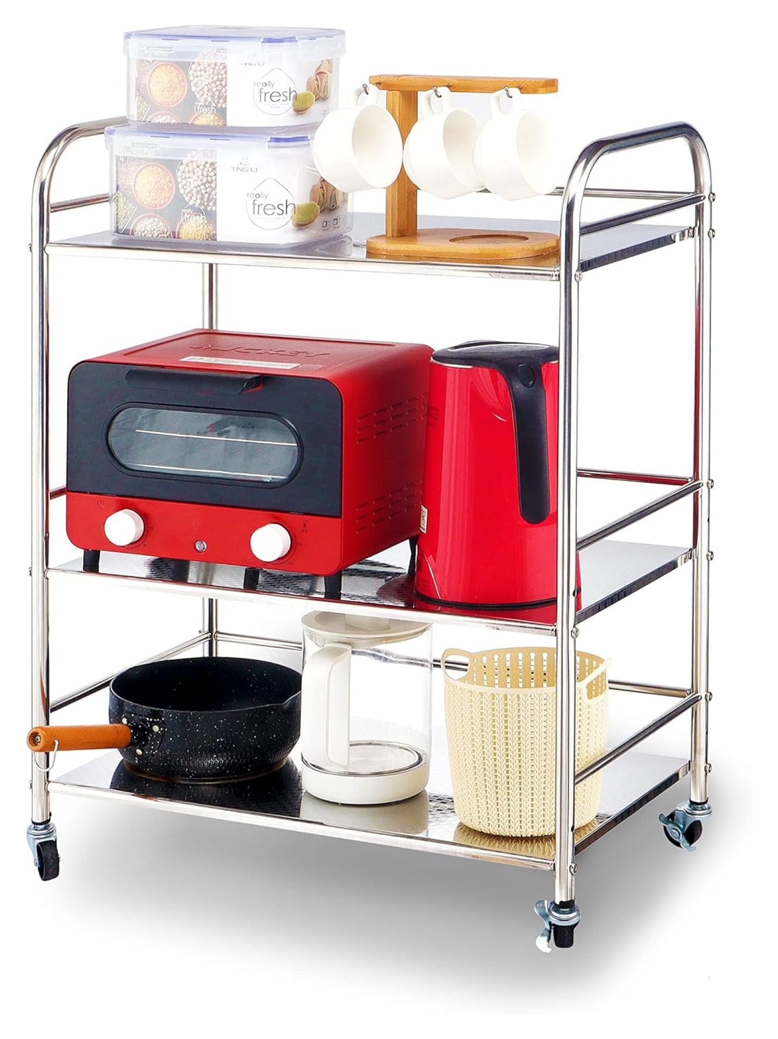 Stainless Steel Cart with Wheels 3 Tier,Stainless Steel Kitchen Cart ...