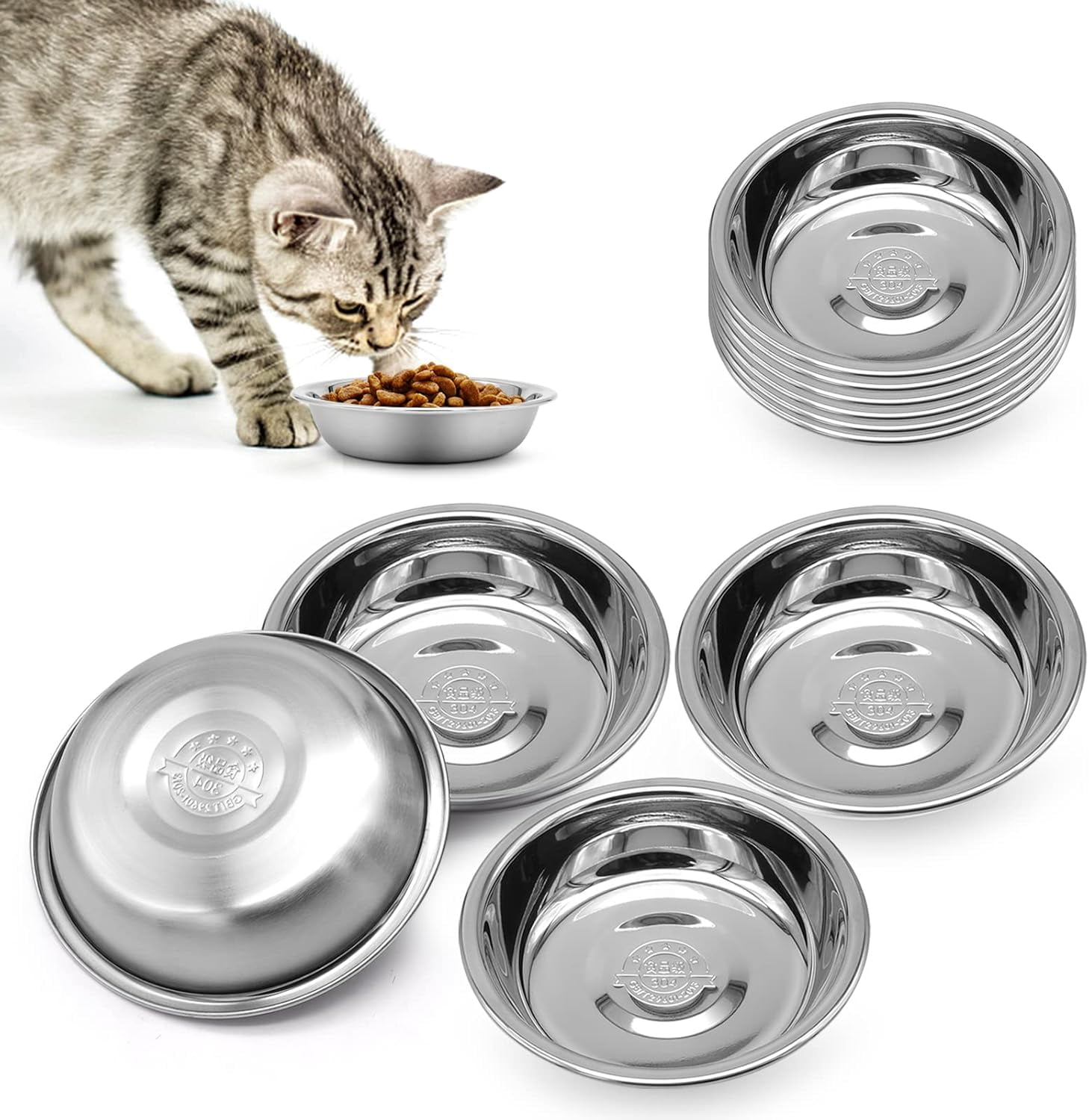 Stainless Steel Cat Bowl - Shallow Wide Flat Cats Food Bowls,Metal ...