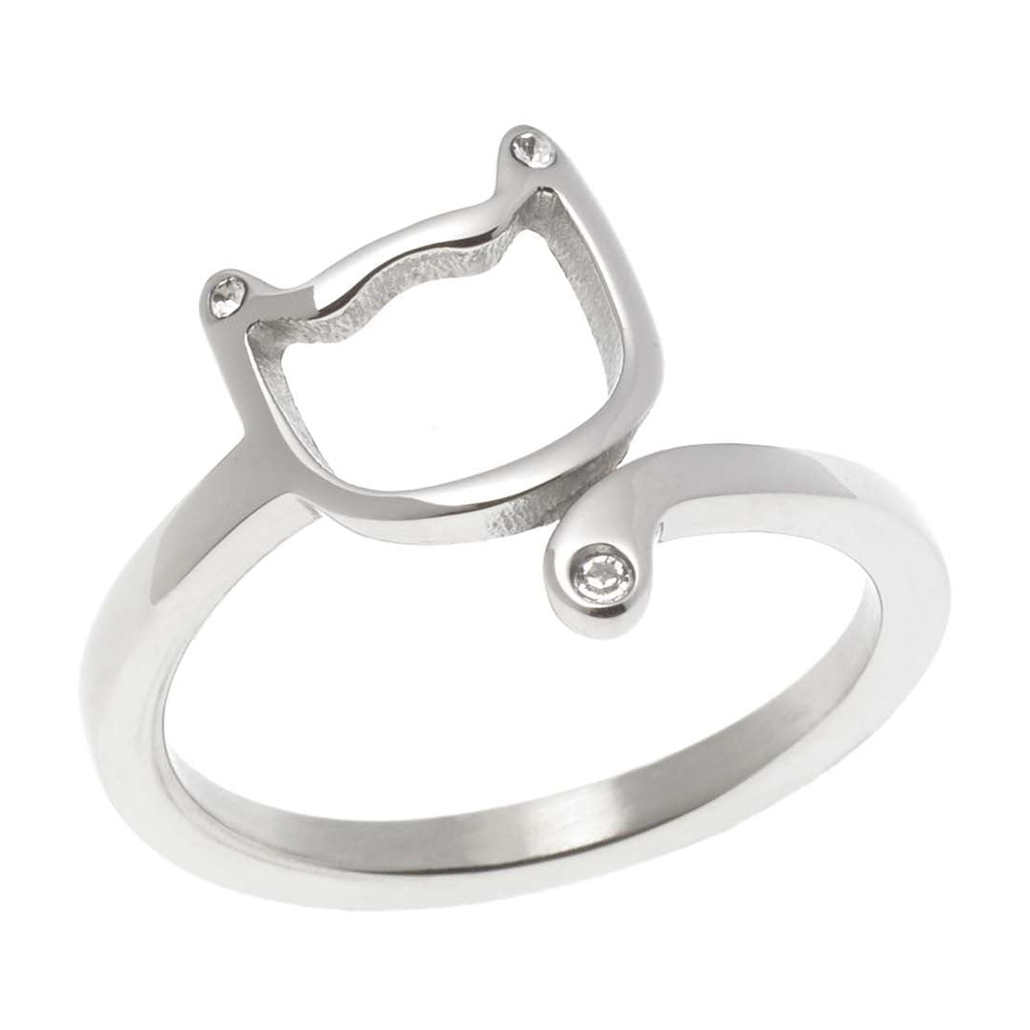 Stainless Steel Cat Face Wrap Ring with Cubic Zirconia Accents size 6 ...