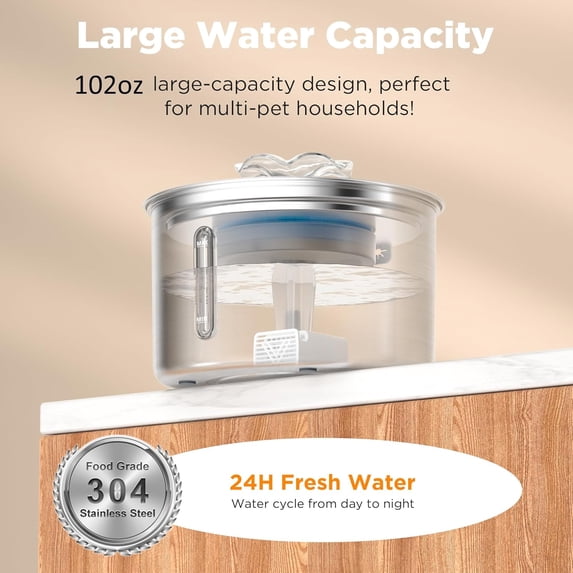 Stainless Steel Cat Fountain 3L Automatic Pet Water Dispenser with ...