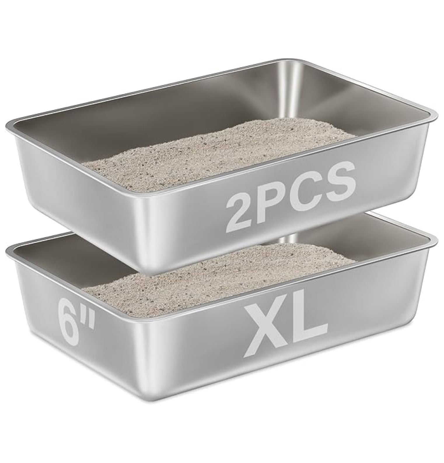 Stainless Steel Cat Litter Box 2 Pack,XL Metal Litter Box for Big Cats ...