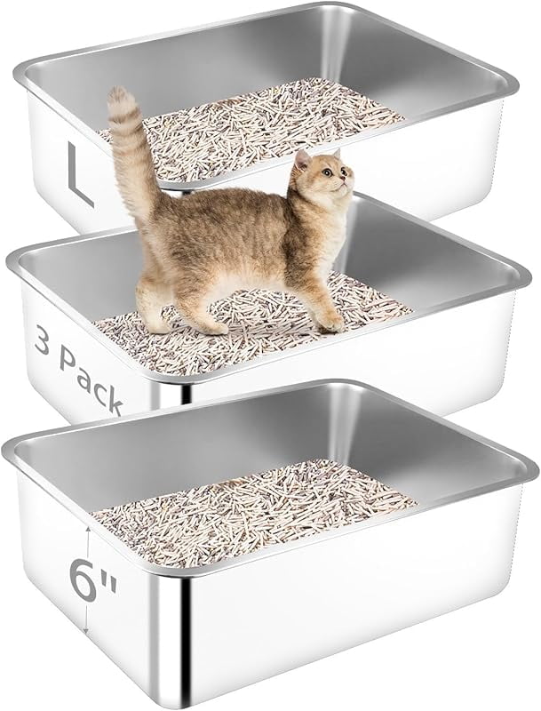 Stainless Steel Cat Litter Box, 3 Pack 23.6"x15.7"x7.9" XXL Metal High ...