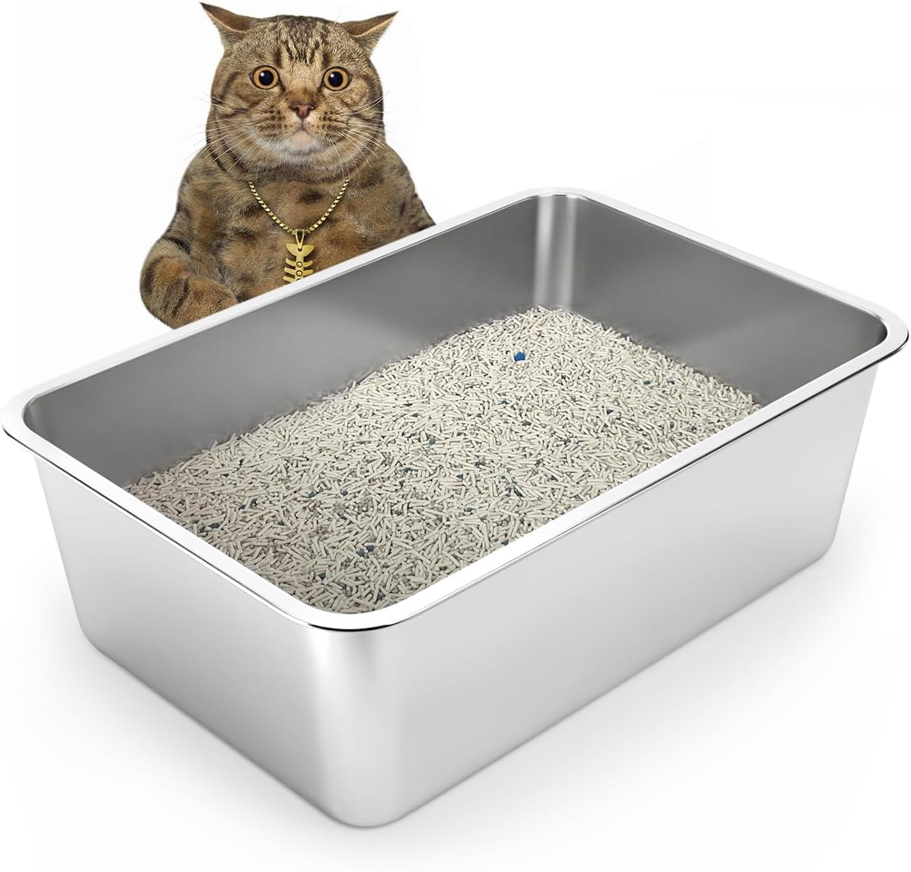 Stainless Steel Cat Litter Box, 8in Deep Litter Box Extra Large High ...