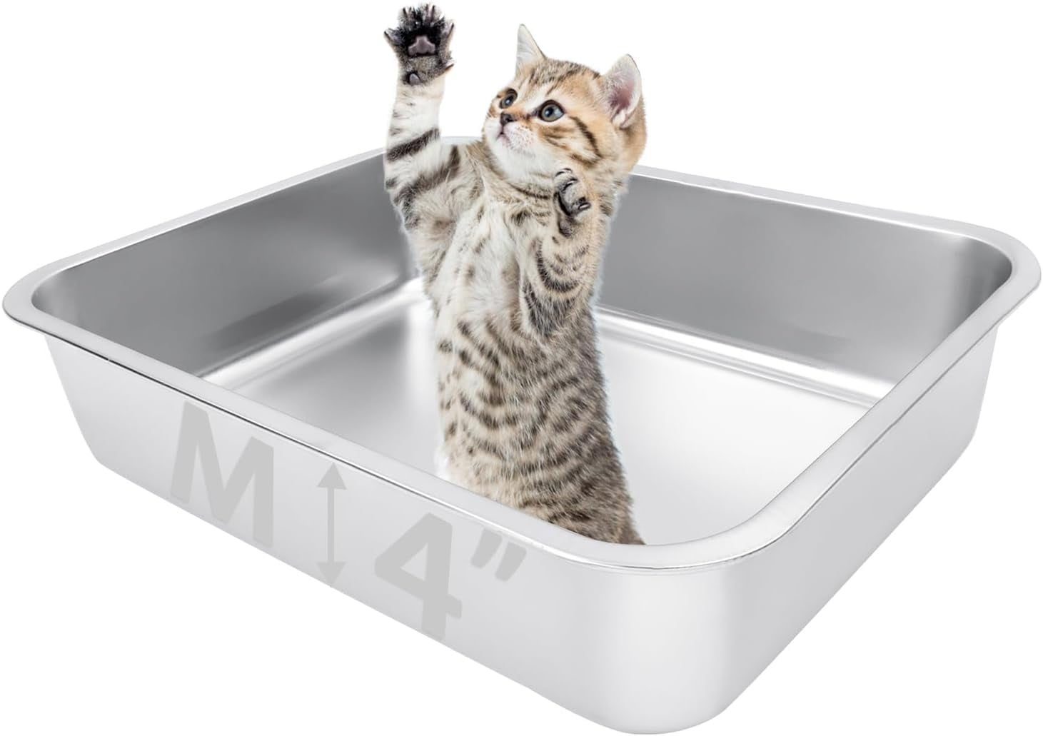 Stainless Steel Cat Litter Box for Adult Cats or Kitty/Kitten 18"x14"x6 ...