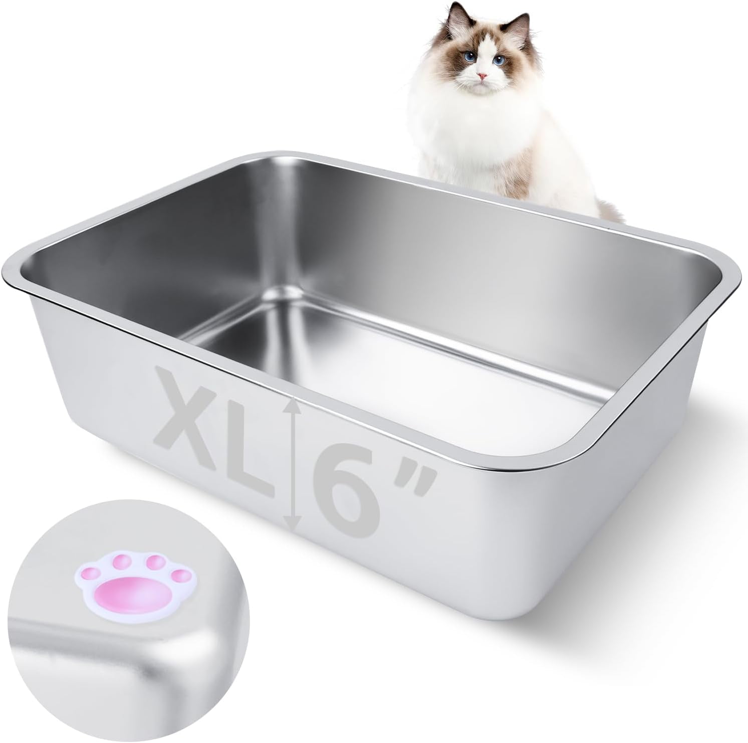 Stainless Steel Cat Litter Box for Adult Cats or Kitty/Kitten 19.5"x13 ...