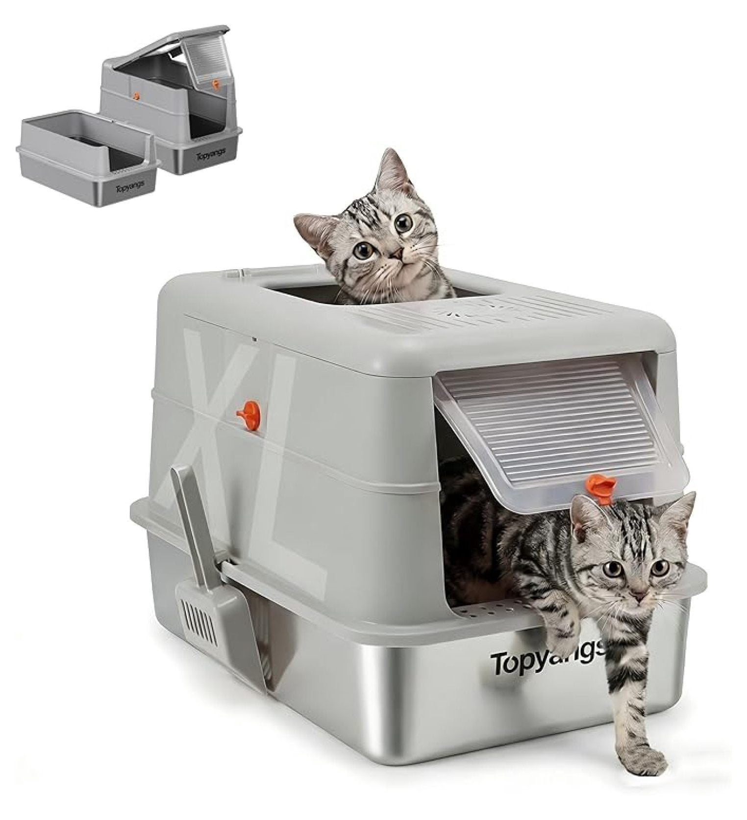 Stainless Steel Cat Litter Box, Enclosed Odor Control Extra Large Metal ...