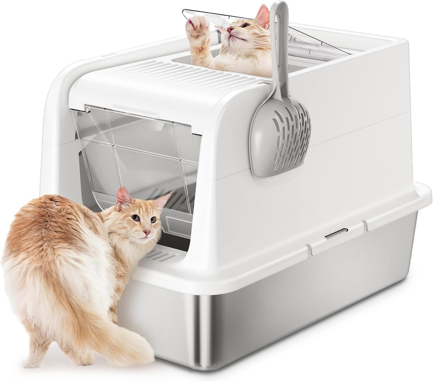 Stainless Steel Cat Litter Box Enclosure with Lid: Top Side 2-Door ...
