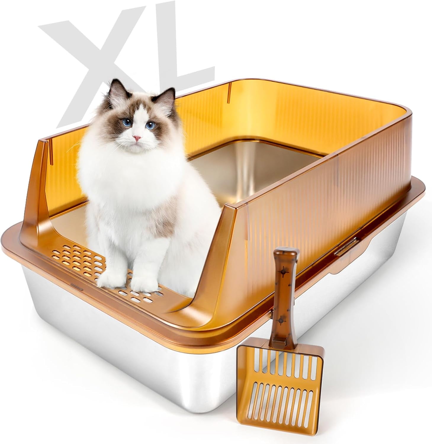 Stainless Steel Cat Litter Box, Extra Large Semi Enclosed Litter Box ...
