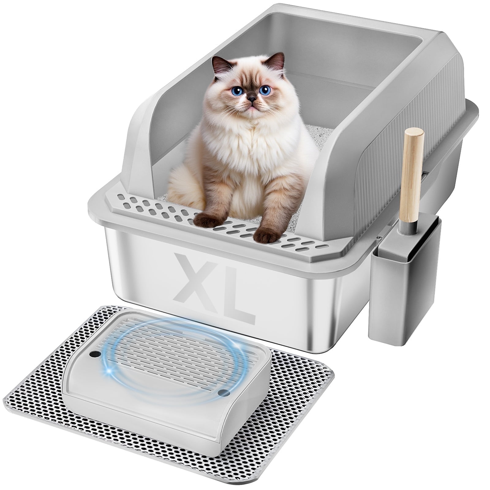 Furkid Stainless Steel Large Open Top Cat Litter Box with High Sides ...