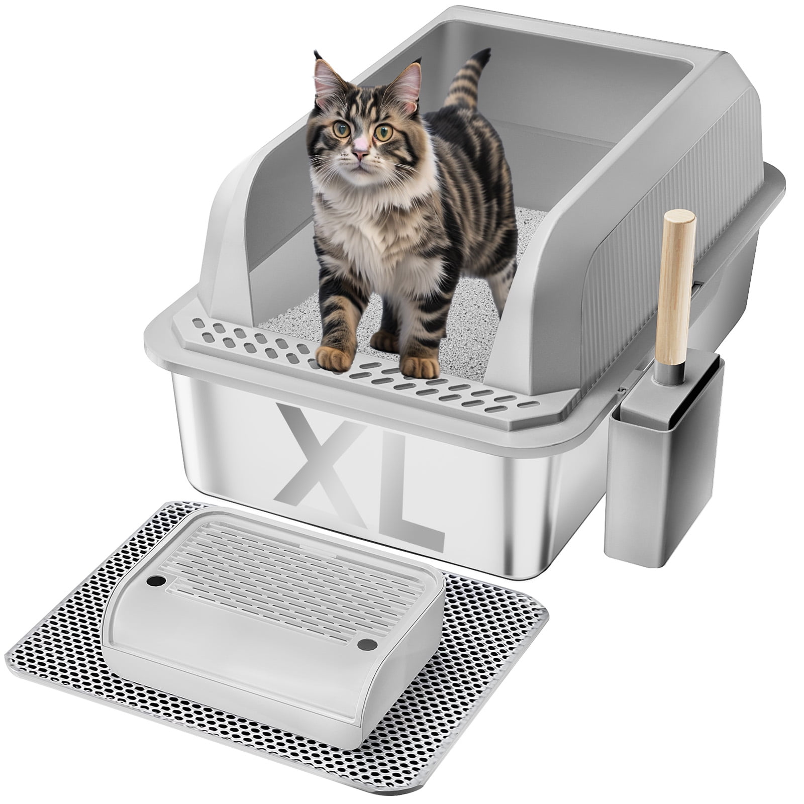 Stainless Steel Cat Litter Box, Furkid Large Open Top Metal Kitty Big ...