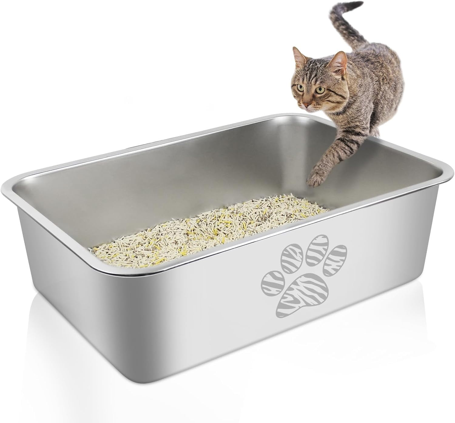 Stainless Steel Cat Litter Box High Side Cats Toilet Metal Kitten ...