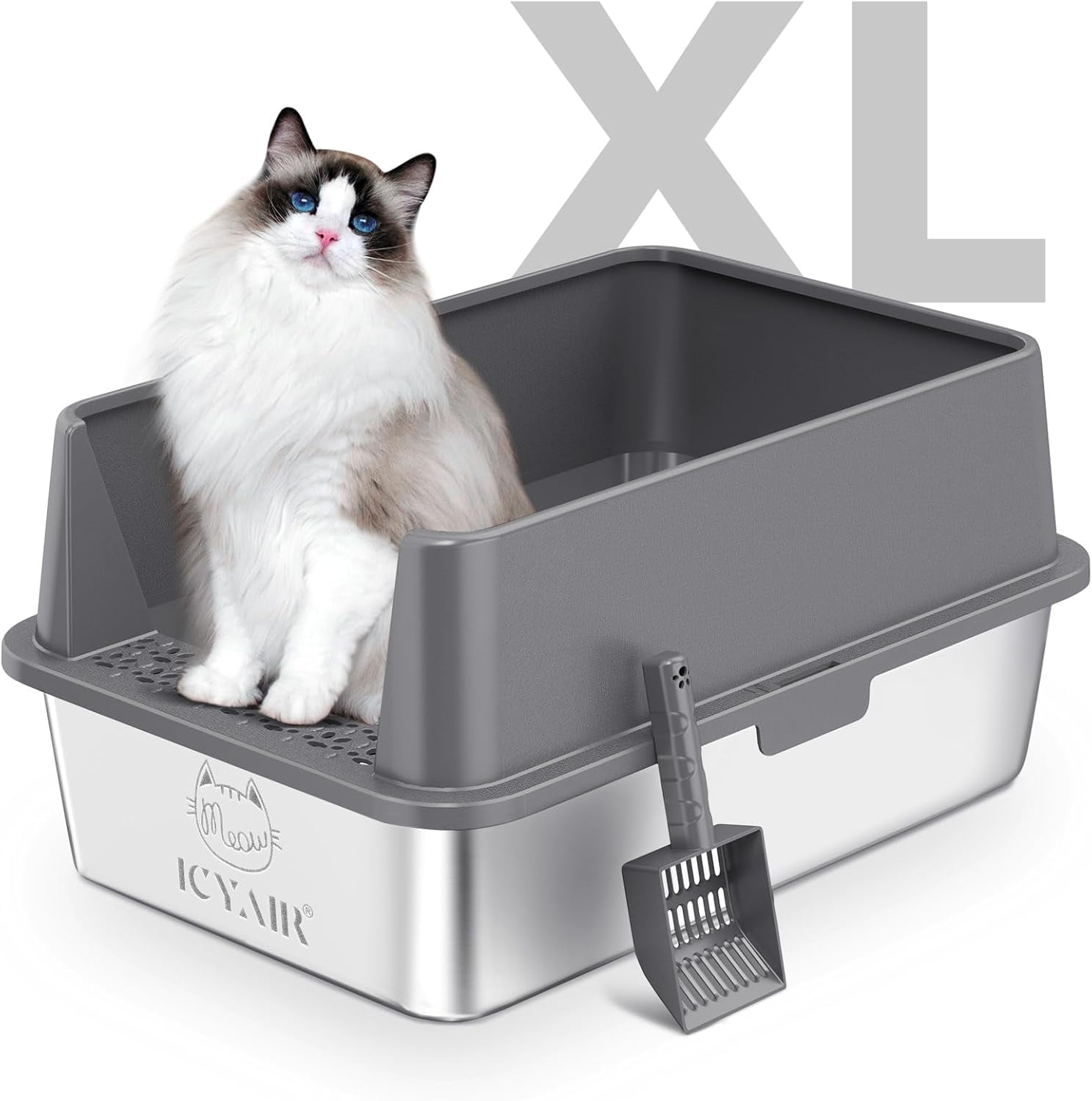 Stainless Steel Cat Litter Box with High Sides Lid, Extra Large XL ...