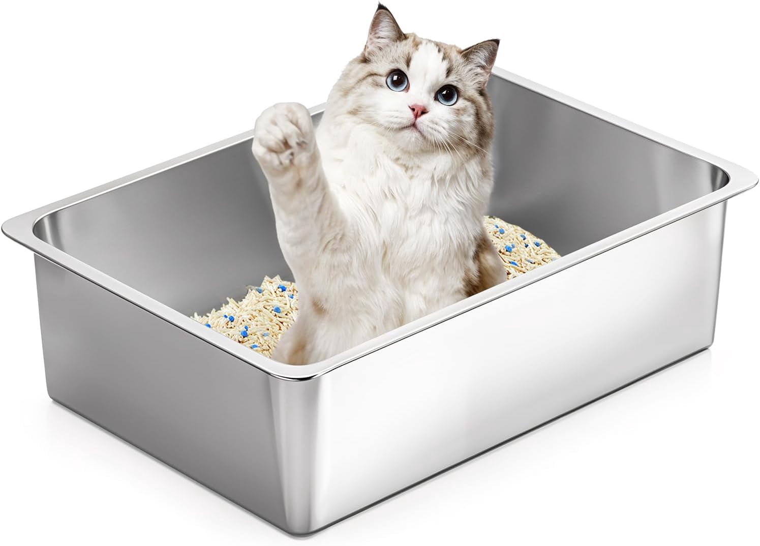 Stainless Steel Cat Litter Box, Large Metal High Sided Cat Pan Box ...