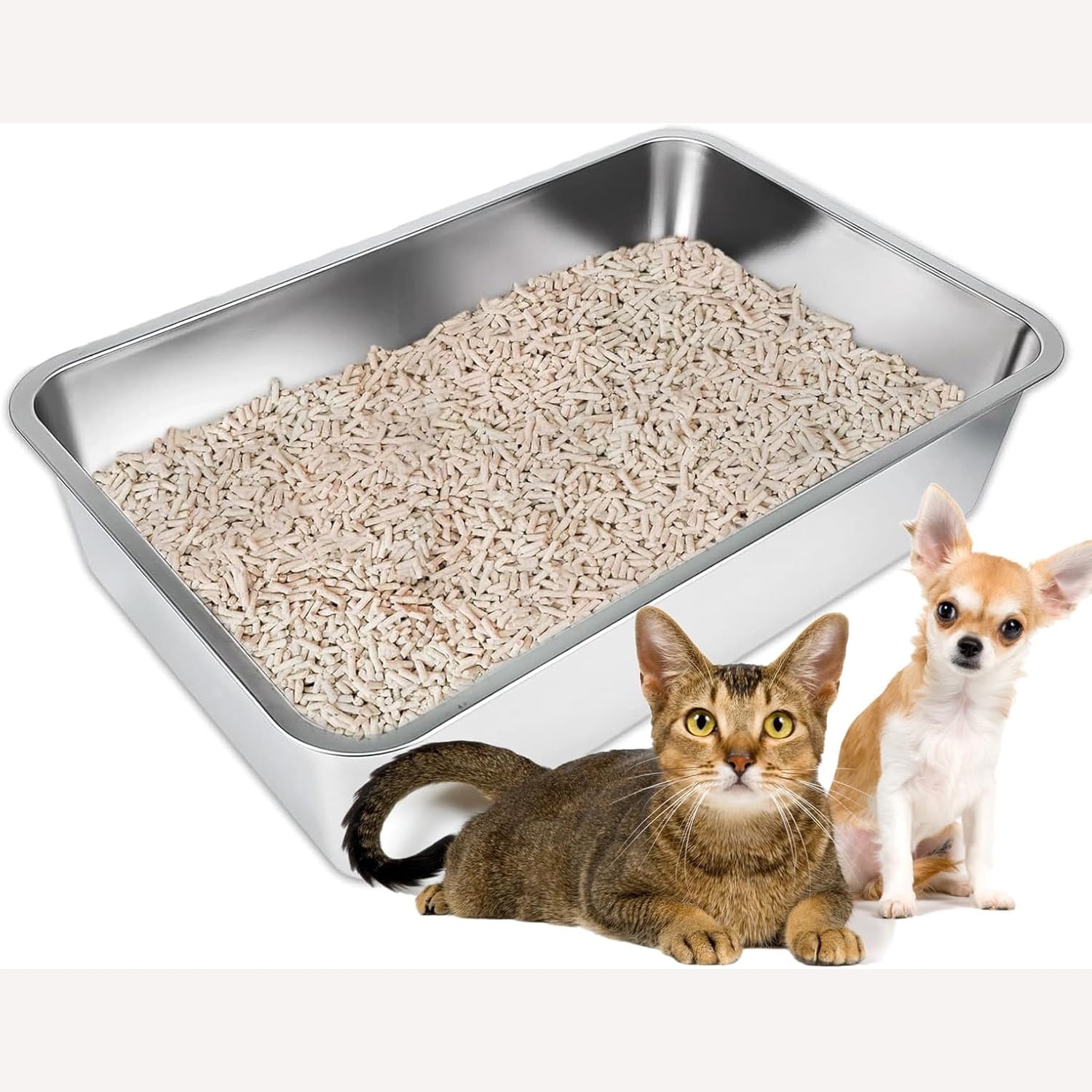 Tysonir, Stainless Steel Cat Litter Box, 17"L x 13"W x 6"H, Large ...