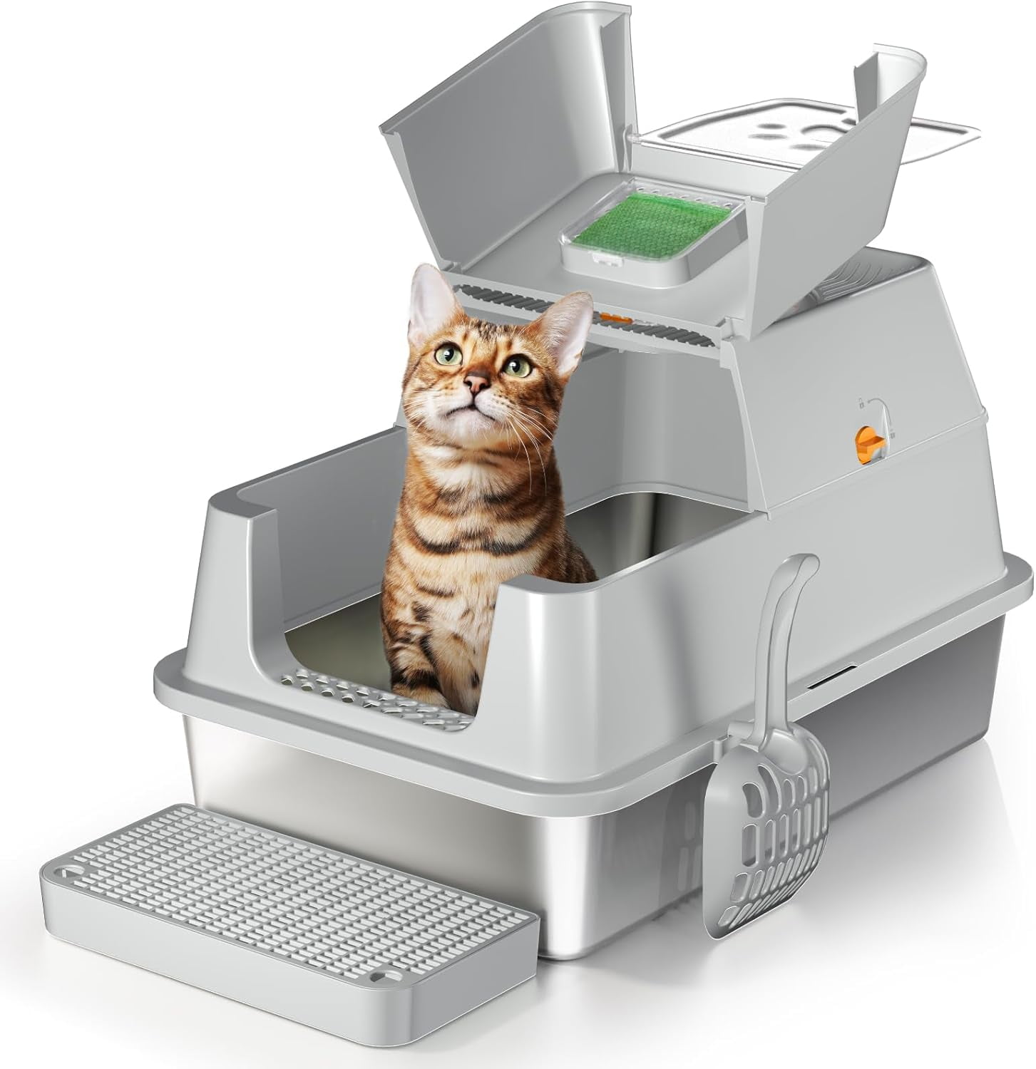 Stainless Steel Cat Litter Box with Lid, 180° Flip-Top XL Extra Large ...