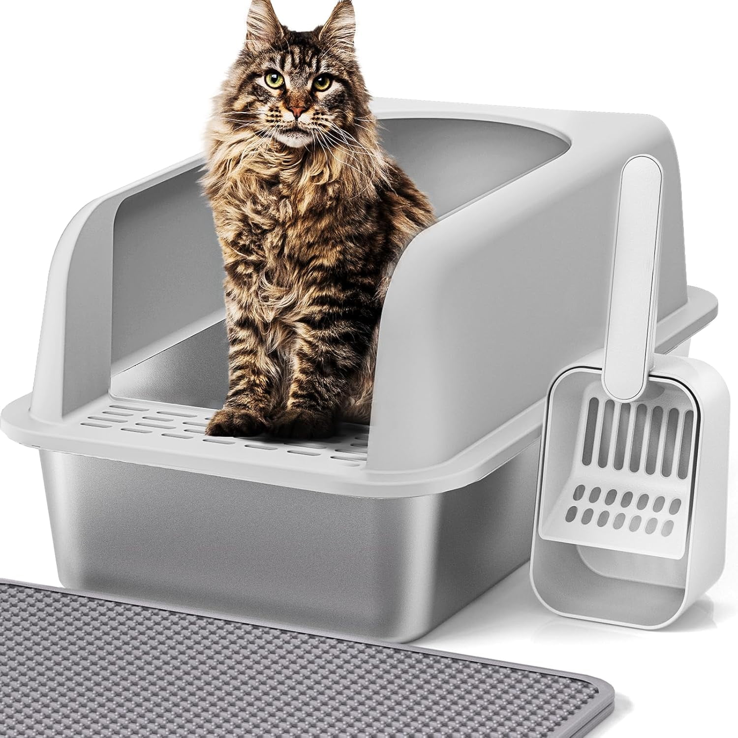 Stainless Steel Cat Litter Box with Lid, 20" L x 14.2" W x 11.8" H ...