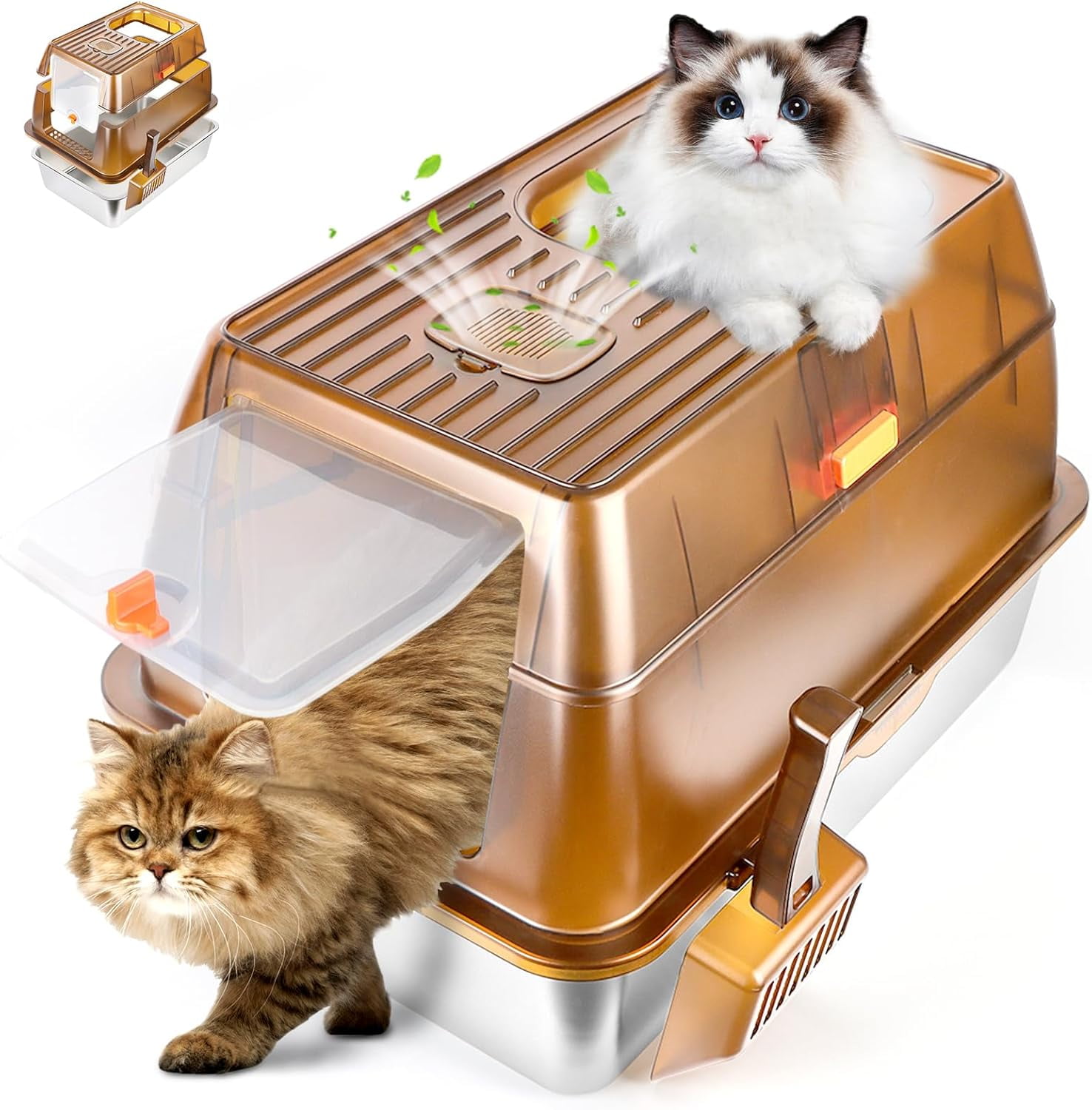 Stainless Steel Cat Litter Box with Lid,Extra Large Enclosed Litter Box ...