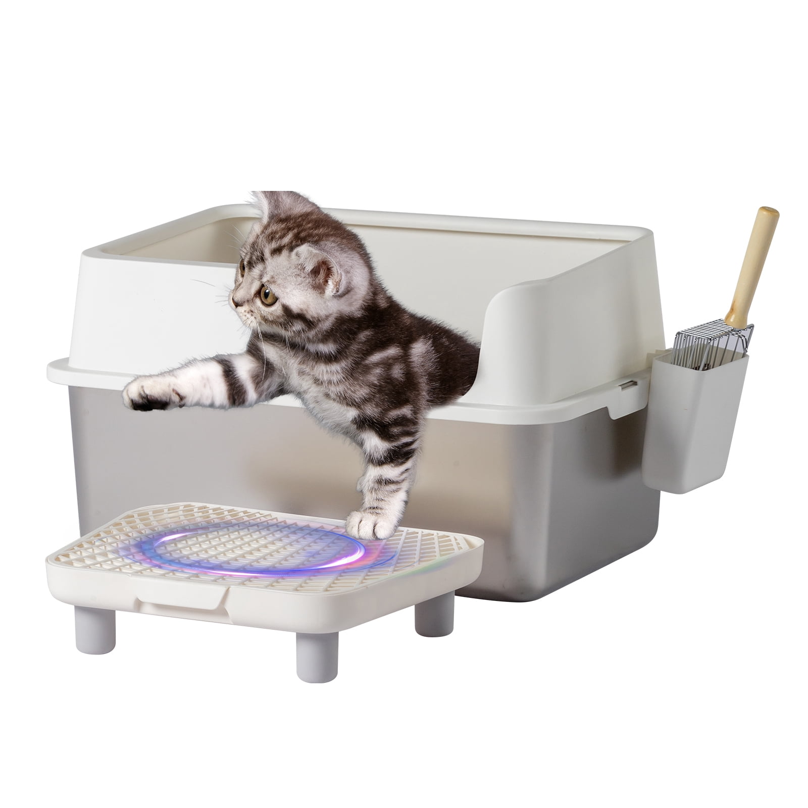 Stainless Steel Cat Litter Box with Lid: Extra Large High-Sided White ...