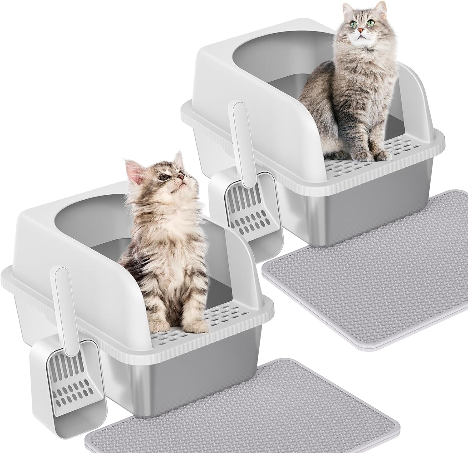 Stainless Steel Cat Litter Box with Lid High Wall Sides Enclosure, Non ...