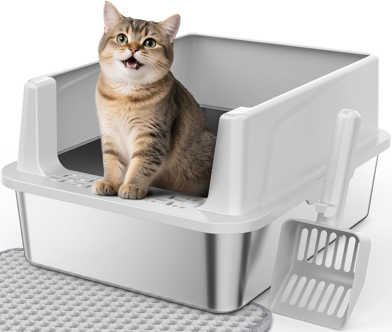 Stainless Steel Cat Litter Box with Lid, Metal Kitty Litter Box for ...