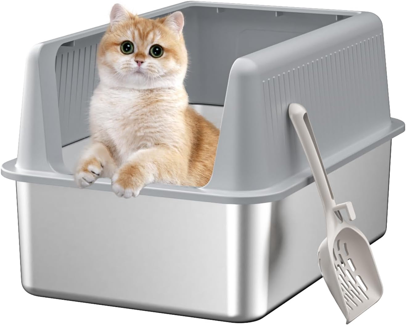 Stainless Steel Cat Litter Box with Lid,XL,Deep,Large Metal Litter Box ...