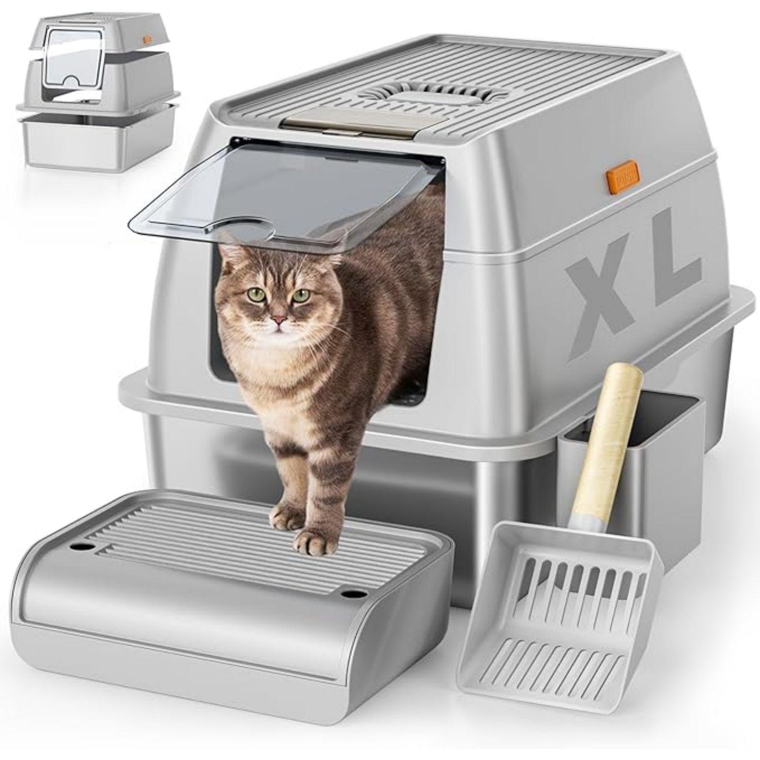 Stainless Steel Cat Litter Box with Lid, XL Extra Large Litter Box for ...