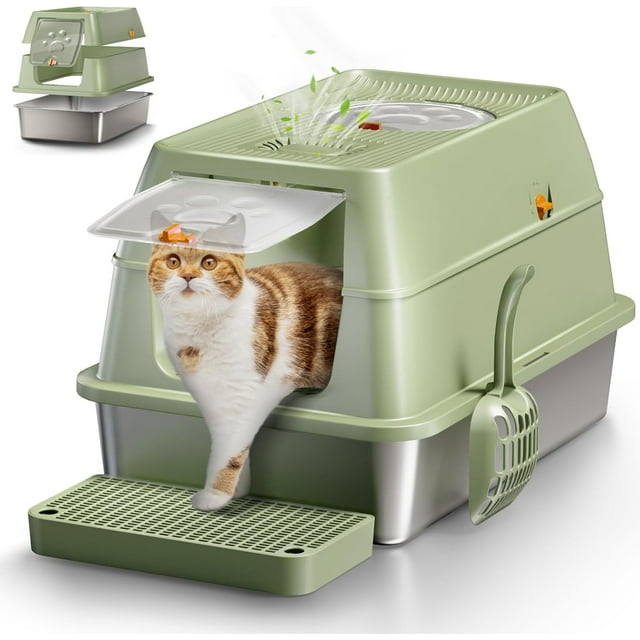 Stainless Steel Cat Litter Box with Lid, XL Large Enclosed High Sided ...