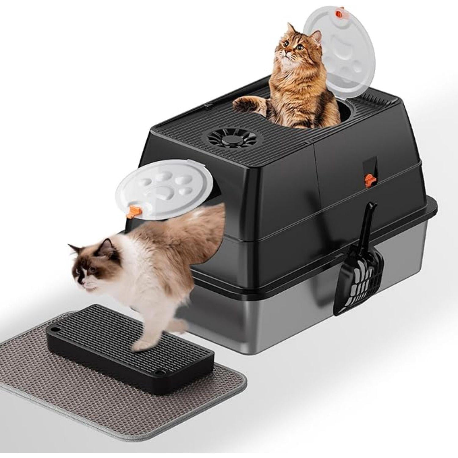 Stainless Steel Cat Litter Box with Lid, XL Large Extral Enclosed Metal ...