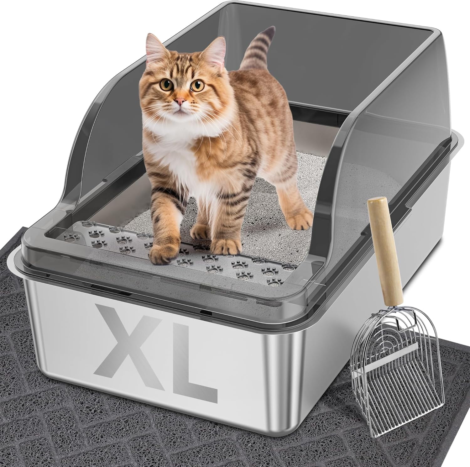 Stainless Steel Cat Litter Box with Lid, XL Large Metal Litter Box for ...