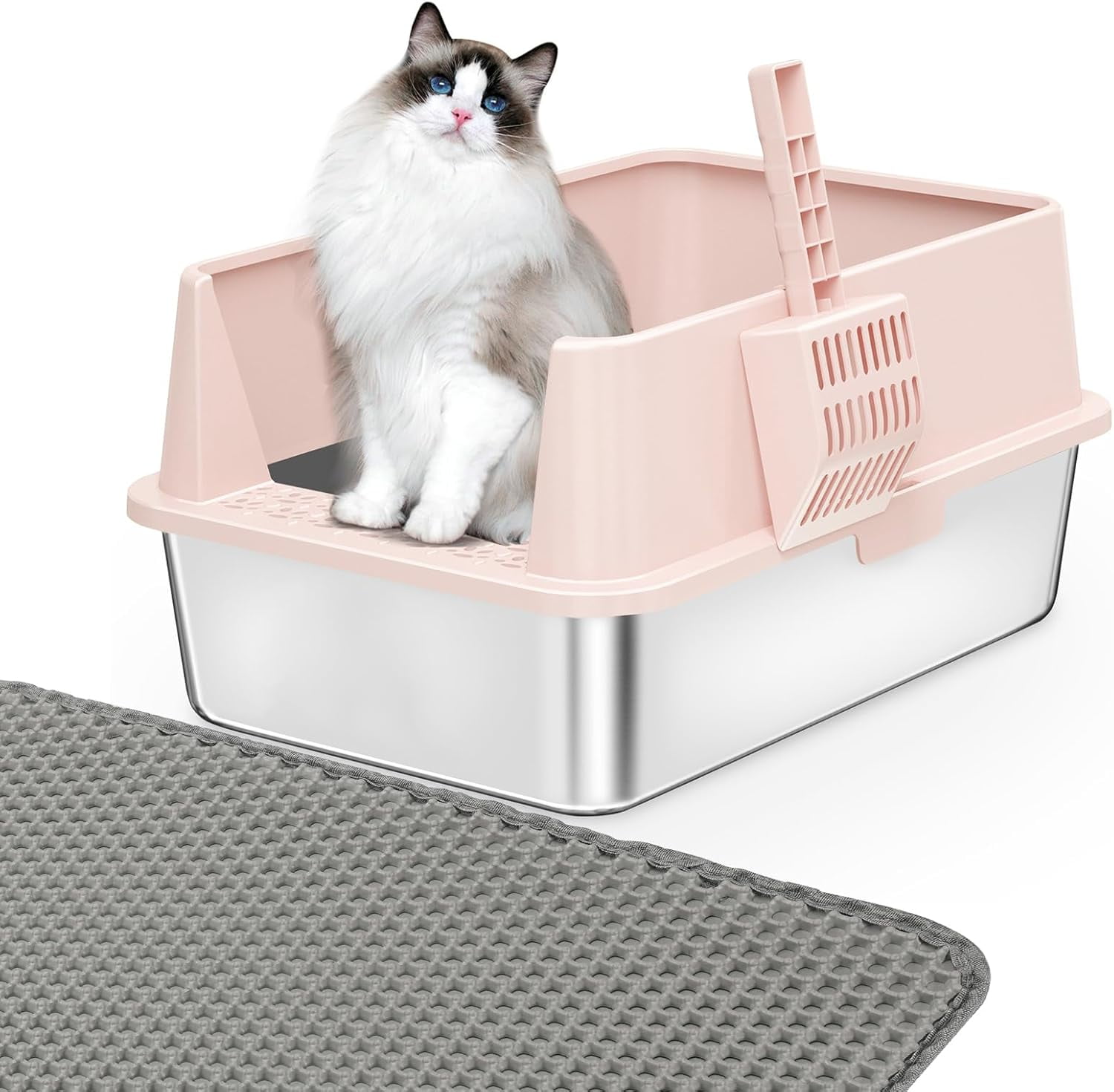 Stainless Steel Cat Litter Box with Lid XL Metal Extra Large Pink ...