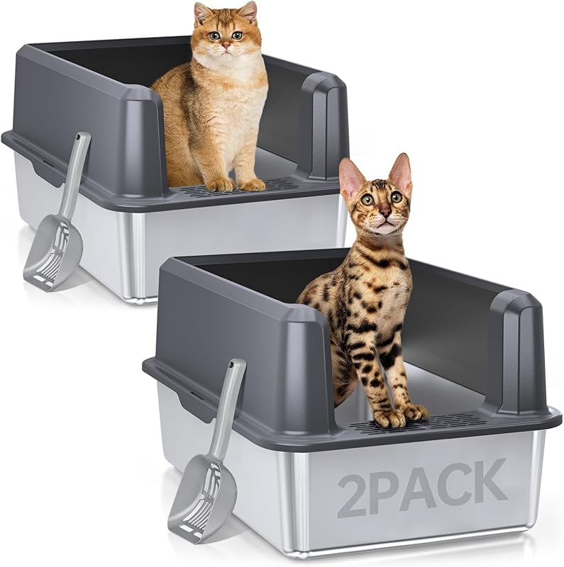Stainless Steel Cat Litter Box with Lid, XL Metal Litter Box for Big ...
