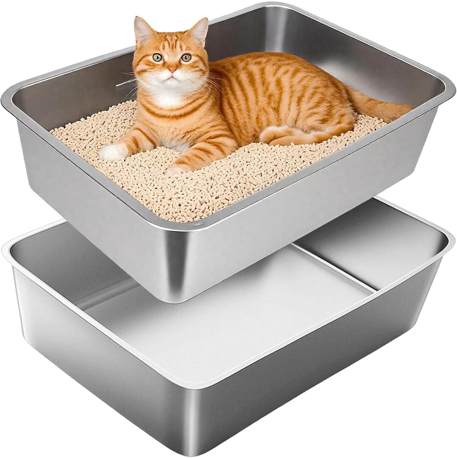 Stainless Steel Cat Litter Box, Medium Metal Litter Tray Pan Litterbox ...