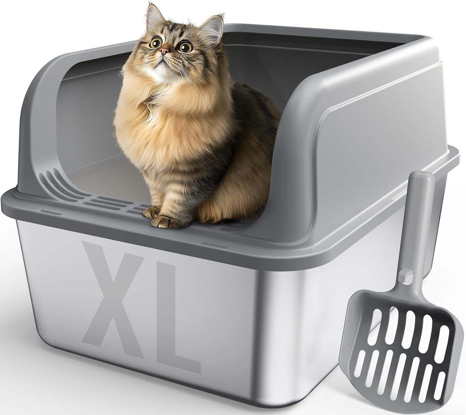Stainless Steel Cat Litter Box, Metal Kitty Litter Box with Scoop, Anti ...