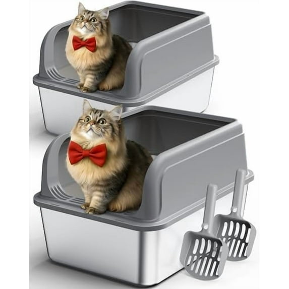 Stainless Steel Cat Litter Box, Metal Kitty Litter Box with Scoop, Anti ...