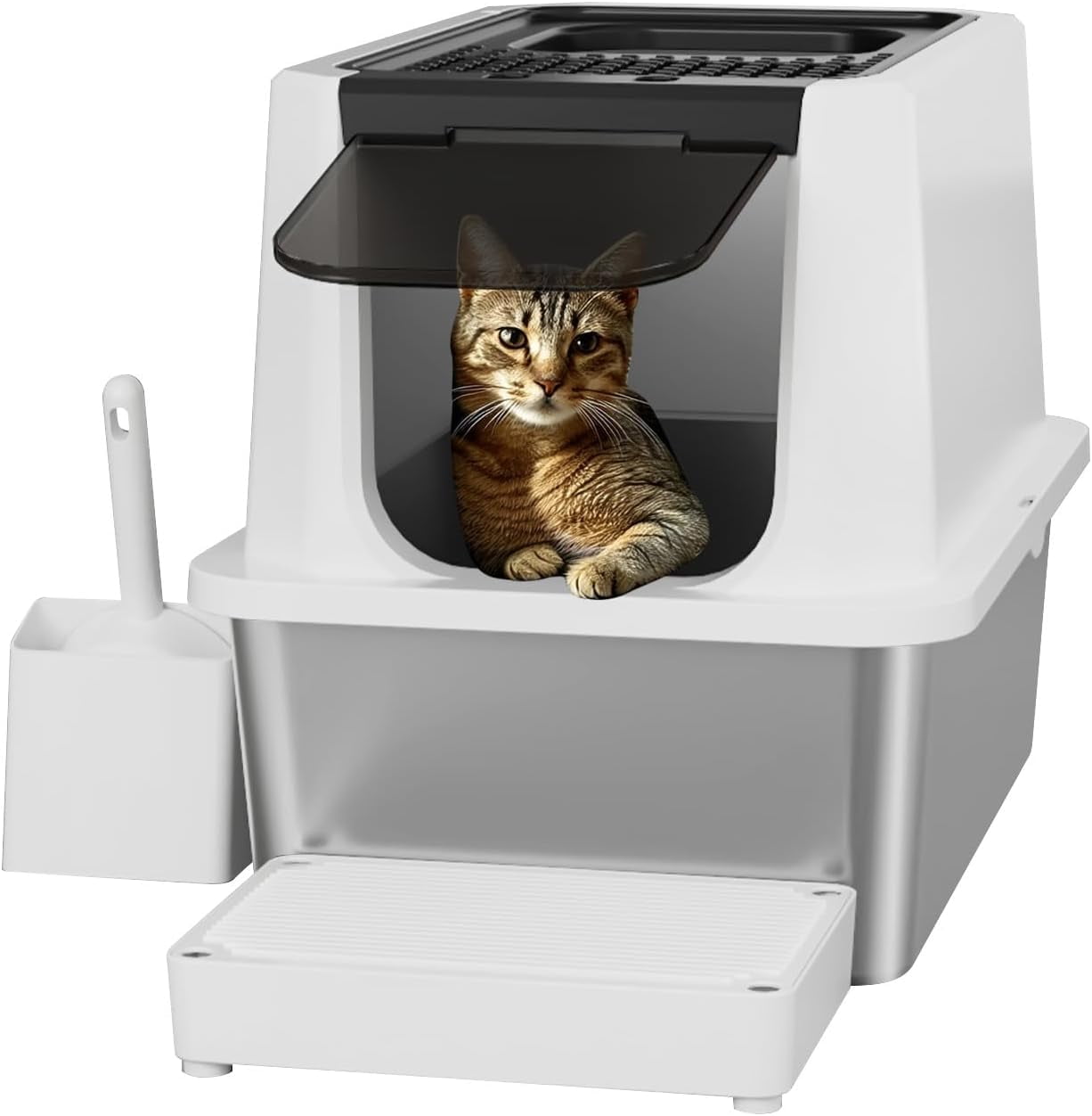 Stainless Steel Cat Litter Box, Odorless Enclosed Litter Box with Top ...