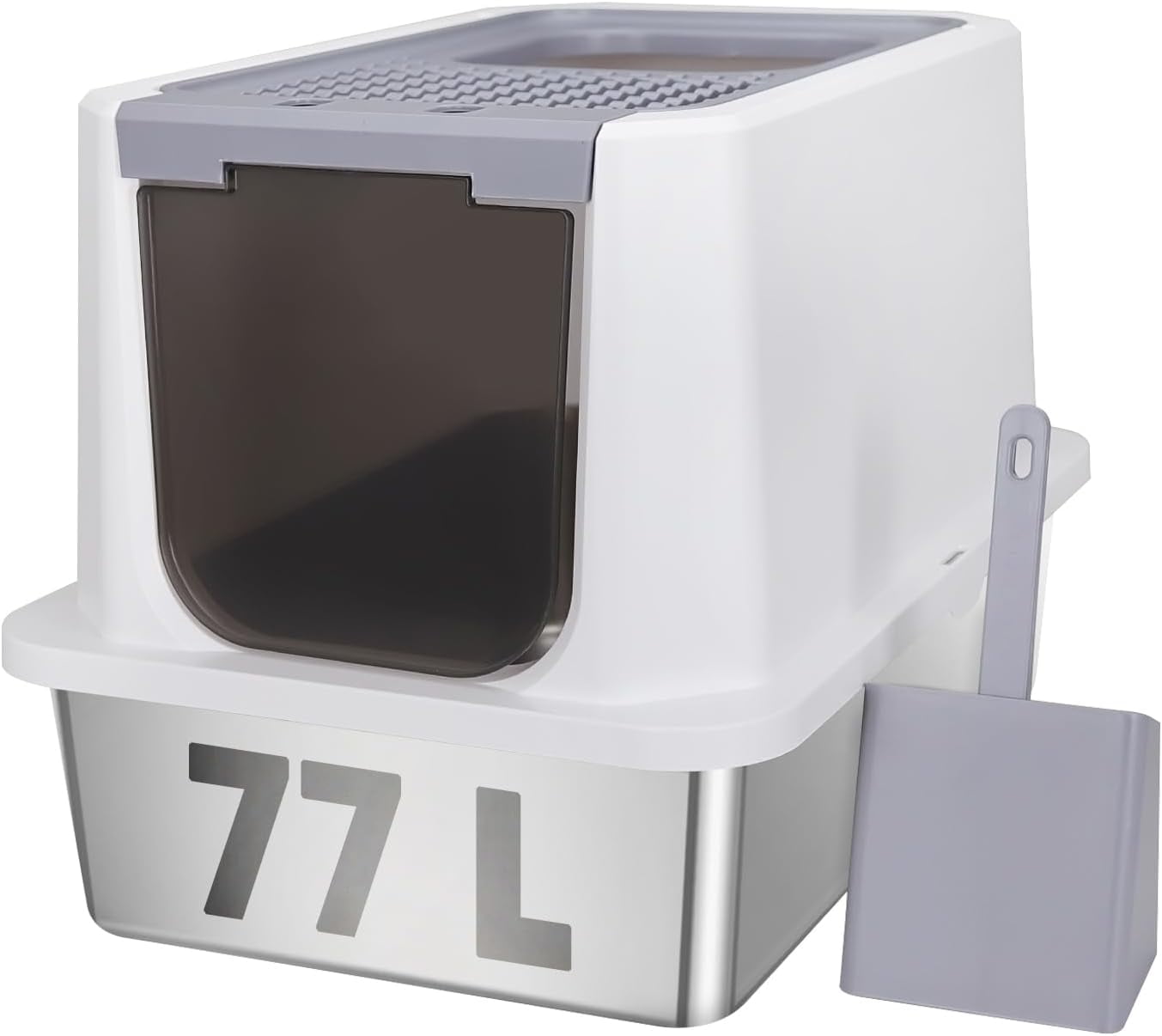 Stainless Steel Cat Litter Box, Semi-Enclosed Litter Box with Raised ...