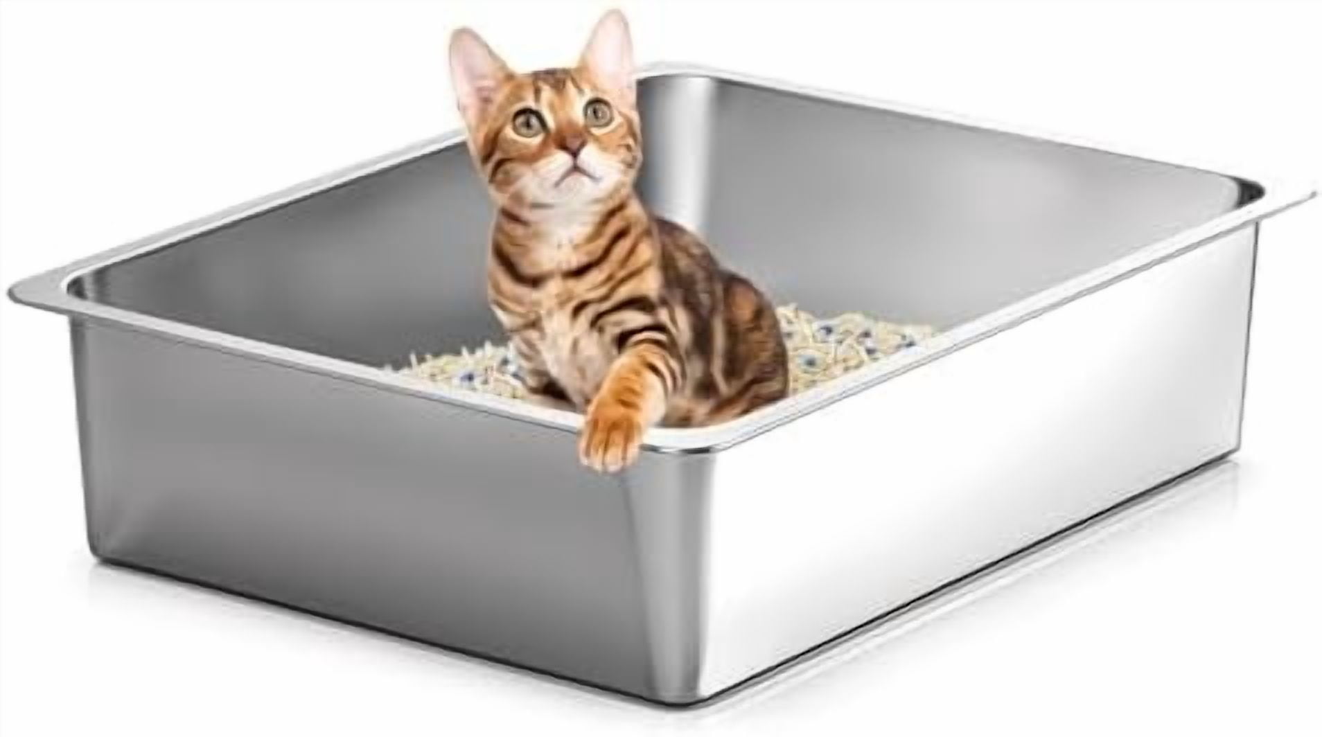 Stainless Steel Cat Litter Box, Small Metal High Sided Cat Pan Box ...