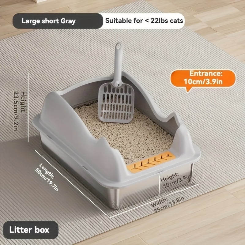 PetWhole Stainless Steel, Non-Slip Open Top Cat Litter Box with Pedal ...