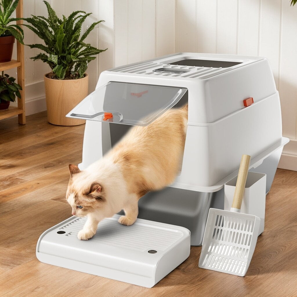 Stainless Steel Cat Litter Box With Lid,Enclosed Litter Box With Scoop ...