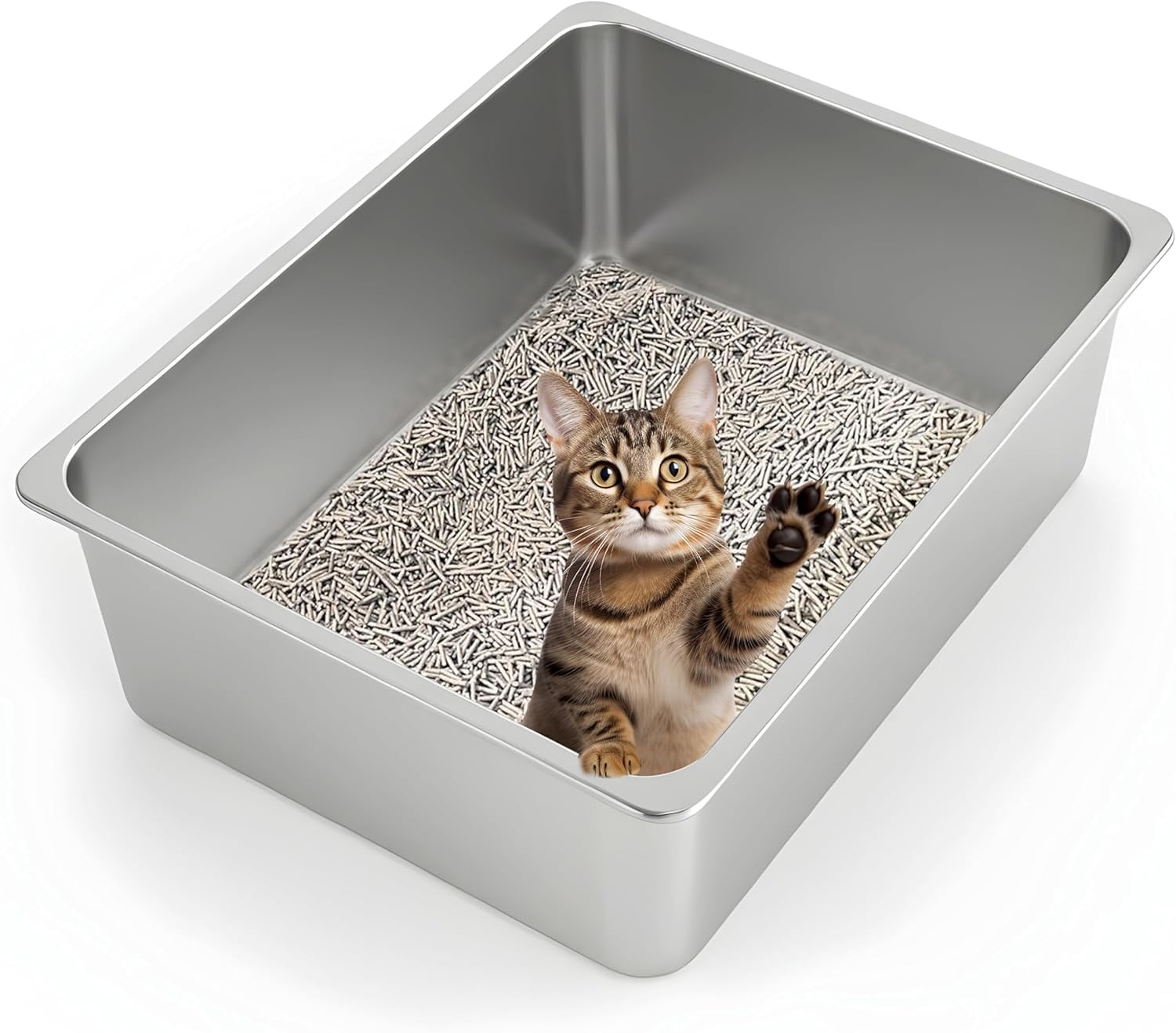 Stainless Steel Cat Litter Box XL- Metal High Sided Cat Pan, Large ...
