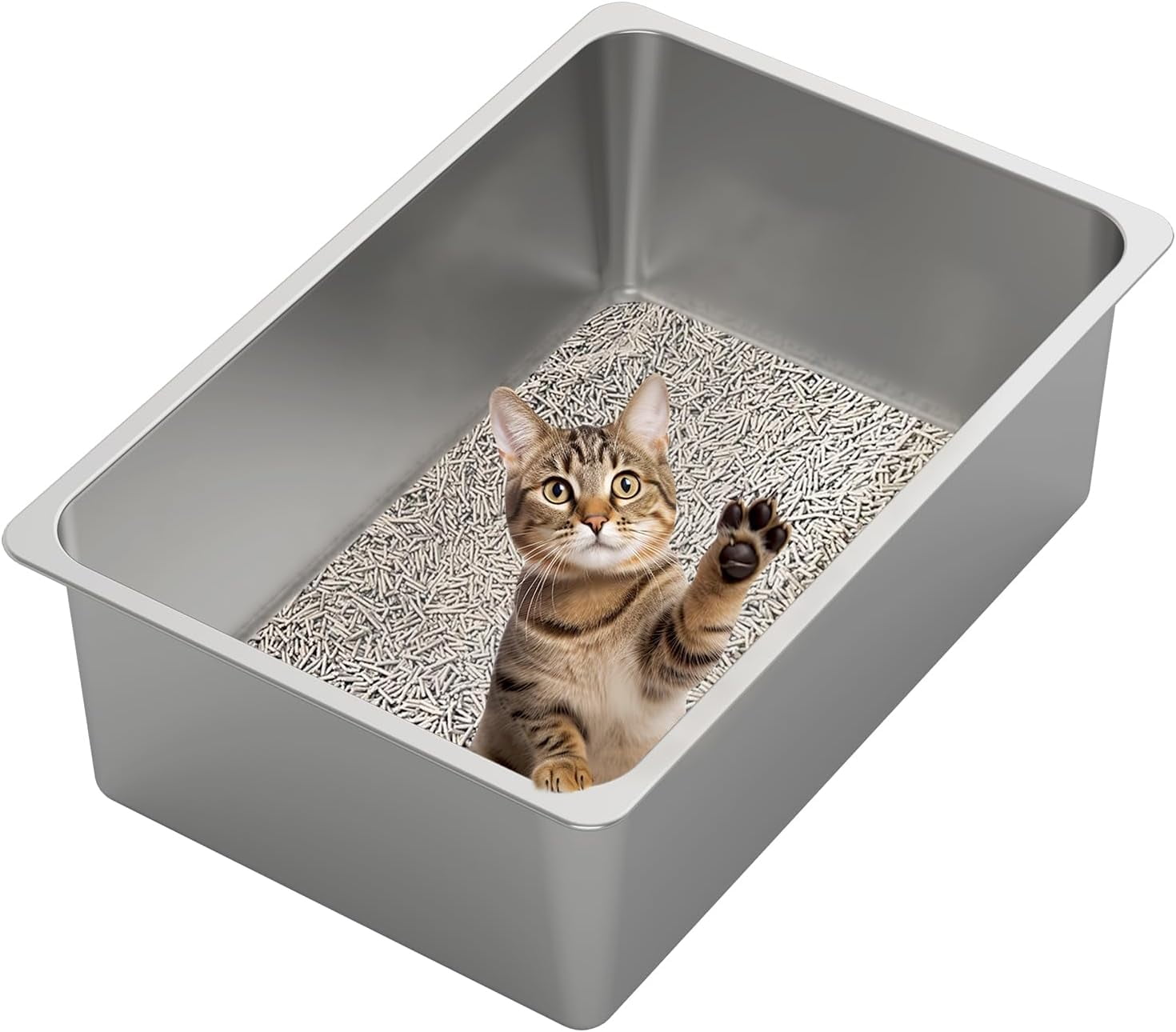 Stainless Steel Cat Litter Box XXL- Metal High Sided Cat Pan, Large ...