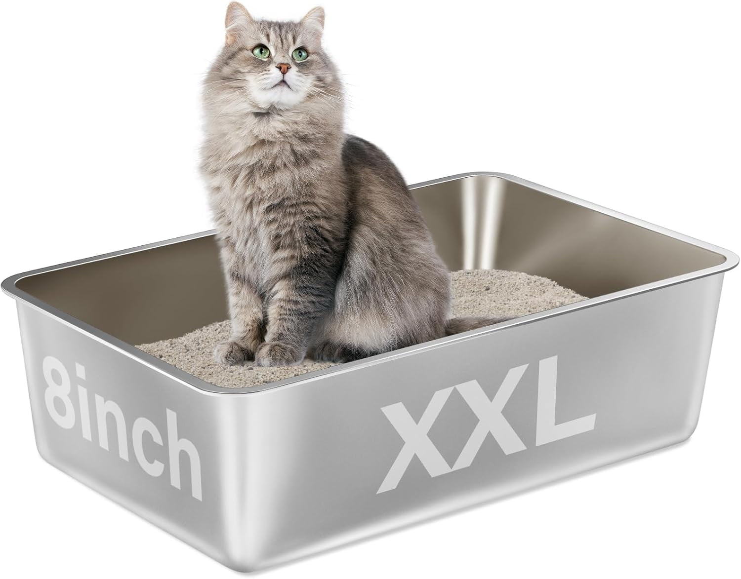 Stainless Steel Cat Litter Box,XXL Metal Litter Box for Big Cats 8IN ...