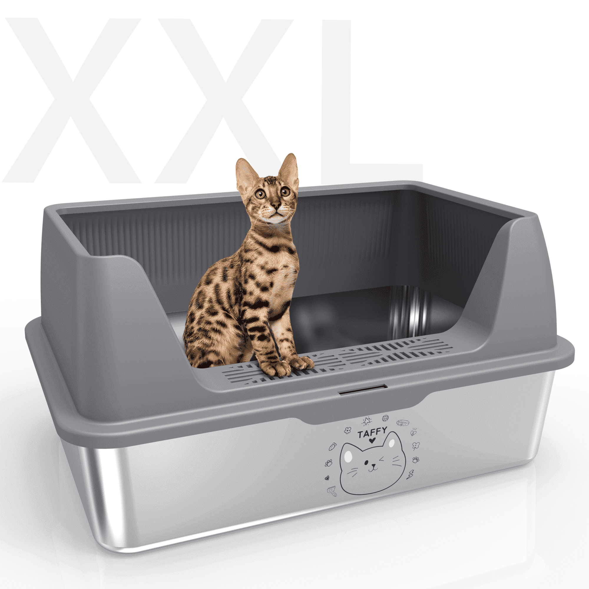 Stainless Steel Cat Litter Box with Lid, DIY Stickers Included, XXL ...