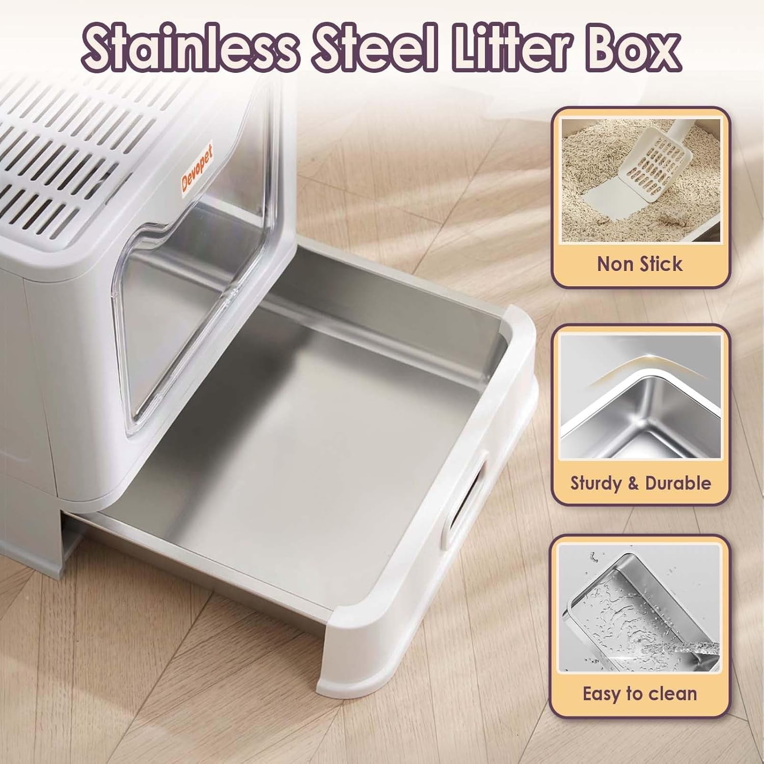 Stainless Steel Cat Litter Box with Lid, Enclosed Cat Litter Boxes ...
