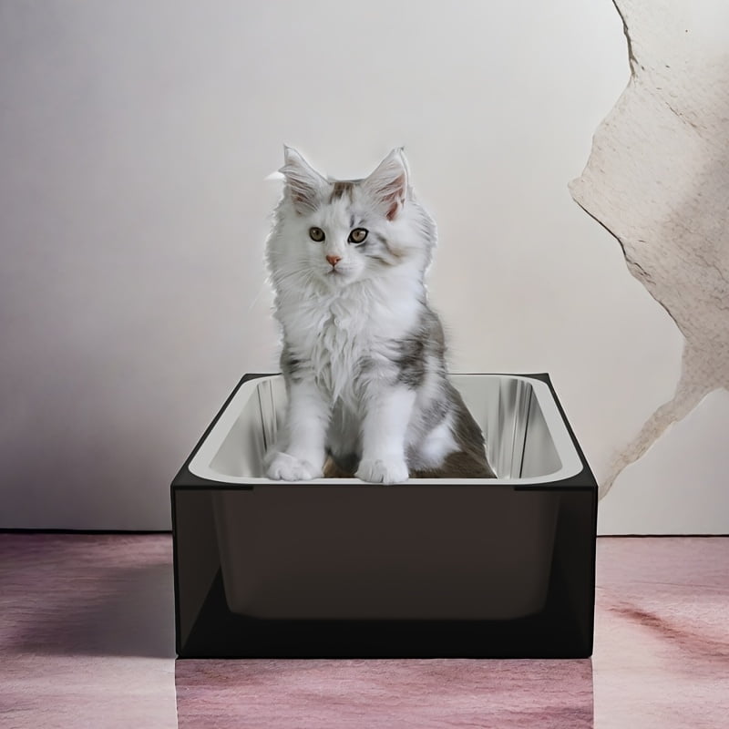 Stainless Steel Cat Litter Box with Sleek Black Acrylic Cover - Durable ...